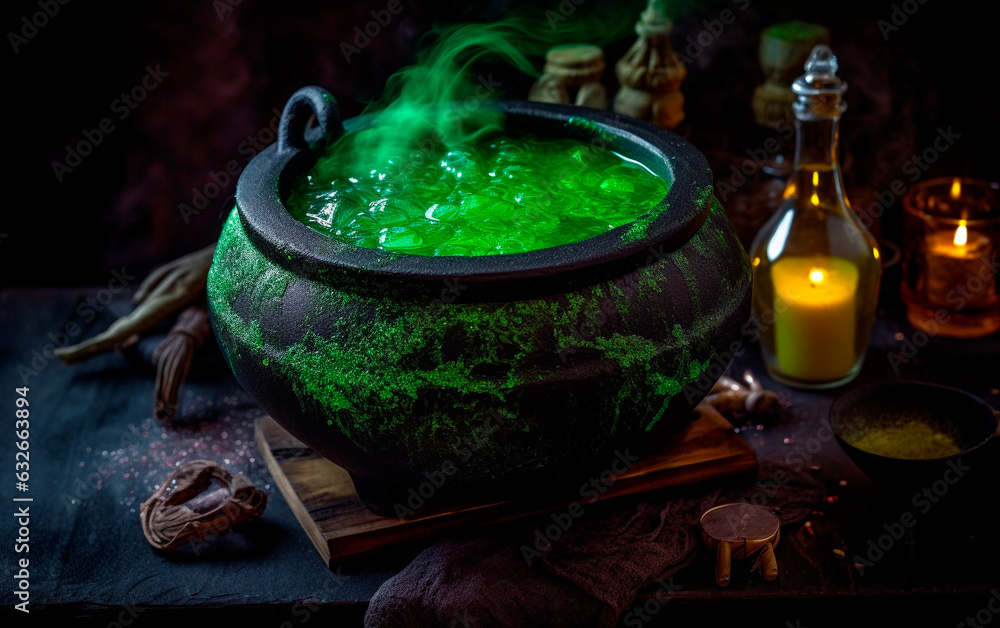 halloween witch's cauldron with potion inside Stock Photo | Adobe Stock