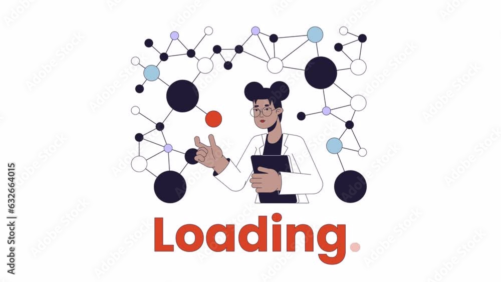 Molecule scientist in laboratory line 2D loading animation. African ...