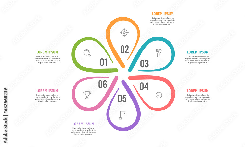 6 flower petals infographic process template. Vector illustration ...