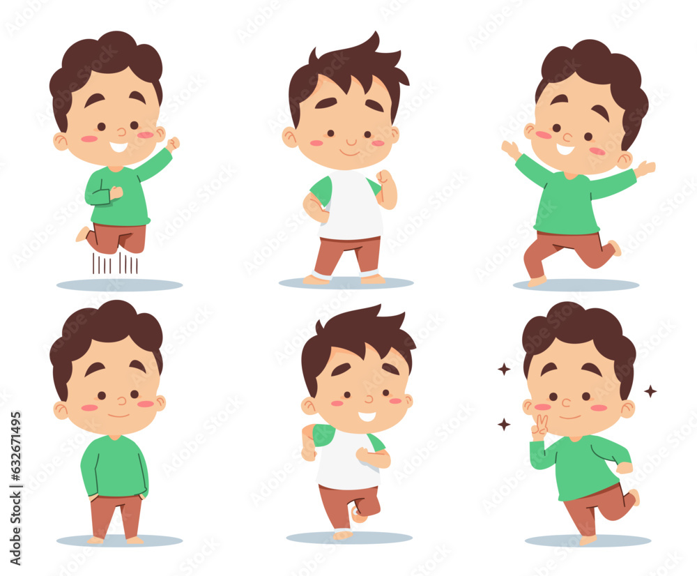Set of little boys various poses and emotions cartoon vector Stock ...