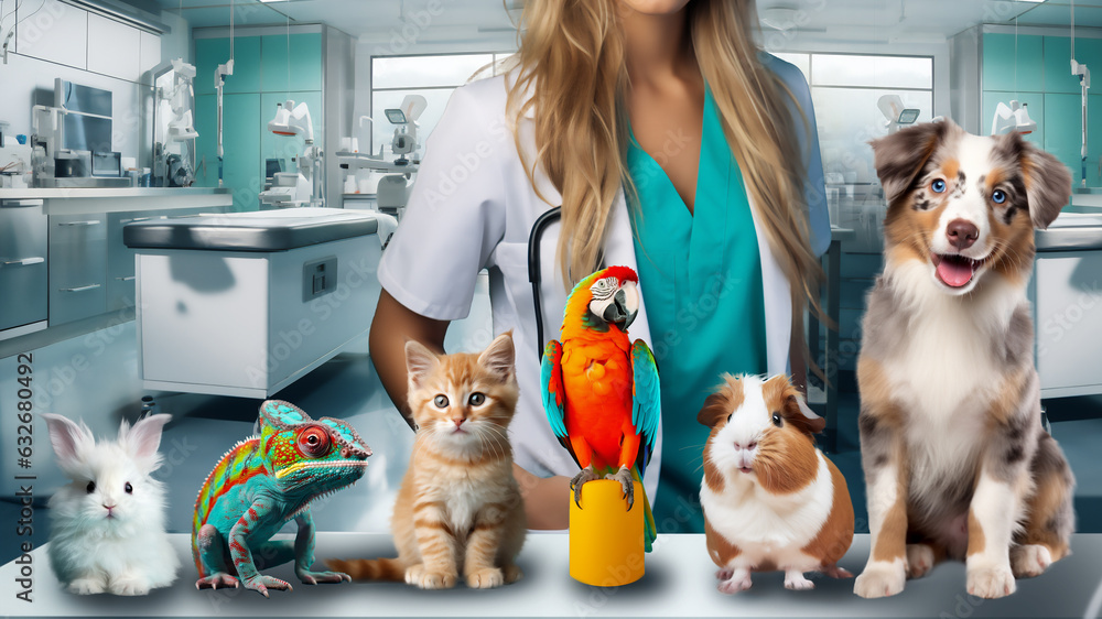 Foto de young vet in veterinary clinic holding labrador retriever puppy ...