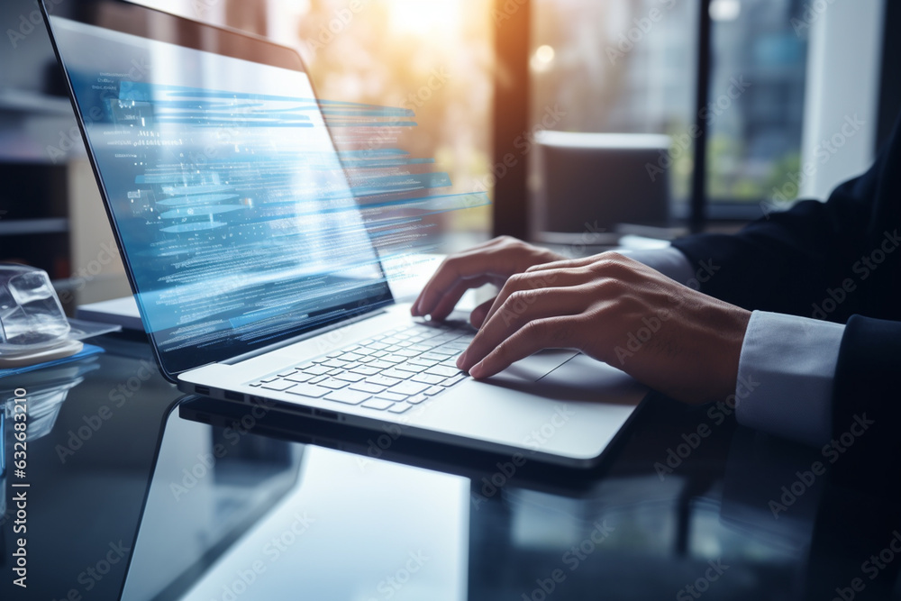 Documents management information system concept, Businessman using ...