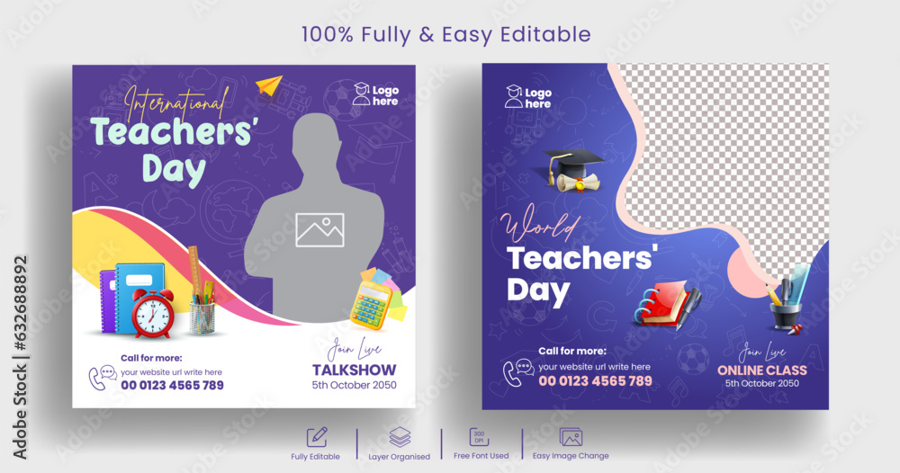 World Teachers day Social media posts banner ads template design ...