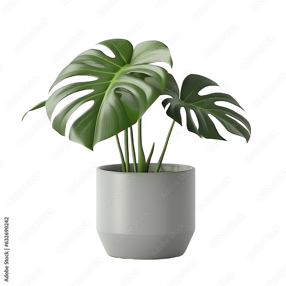 Monstera deliciosa leaf plant in a gray pot with a neat appearance ...