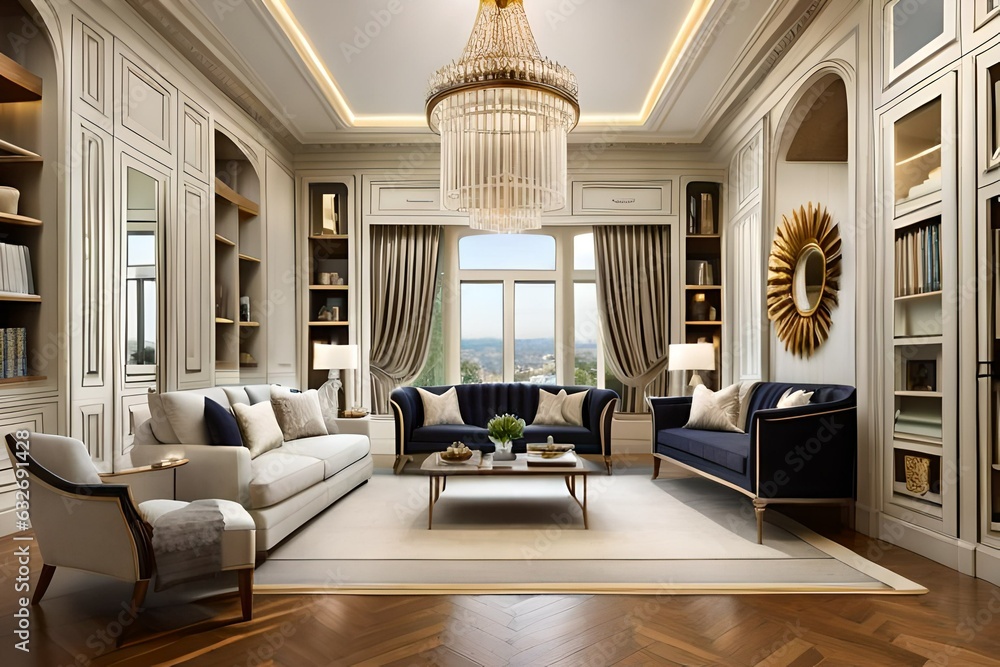 living room interior, A luxurious real estate living room featuring a ...