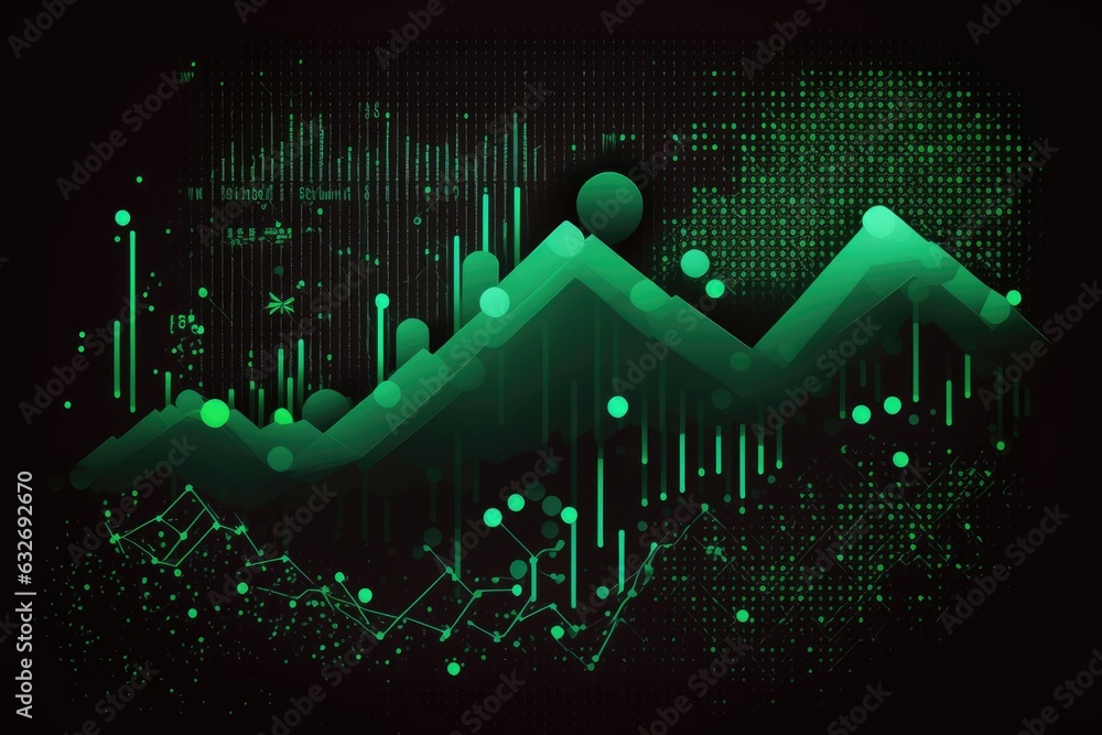 Abstract green background with financial charts and graphs Stock ...