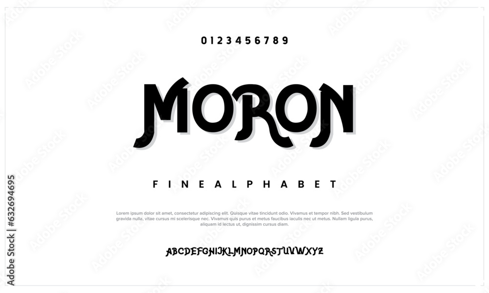 MORON, Abstract digital technology logo font alphabet. Minimal modern ...