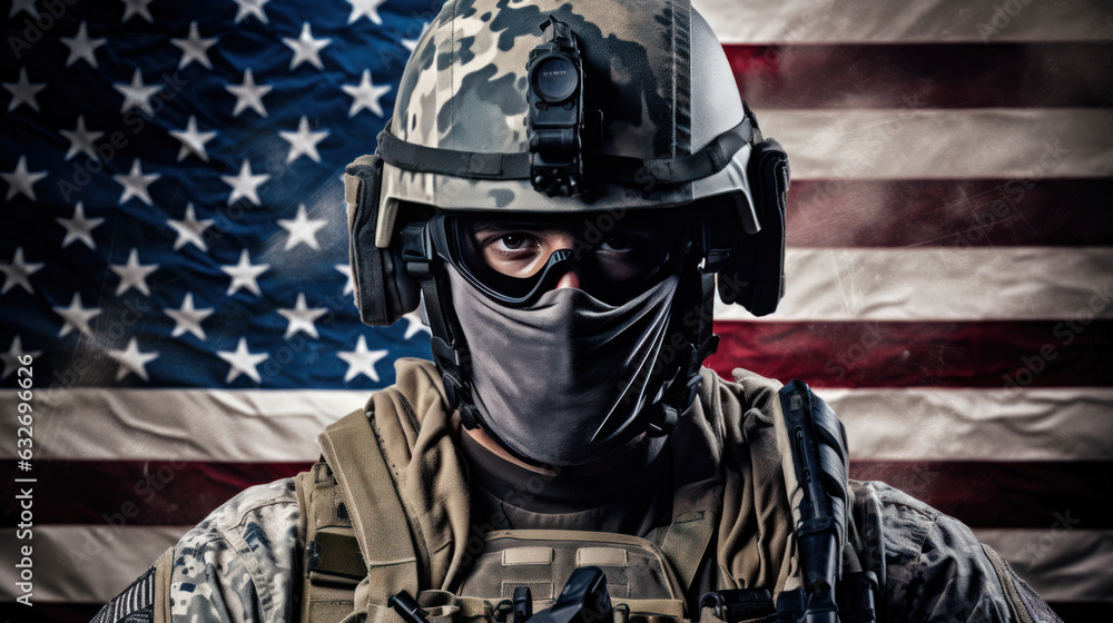 USA military Delta Force Soldier on the American flag background Stock ...