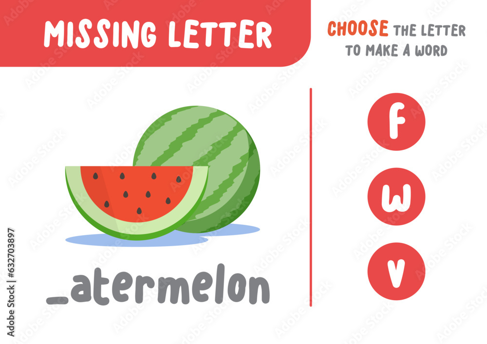 Missing letter (watermelon), the alphabet letter vocabulary game for ...