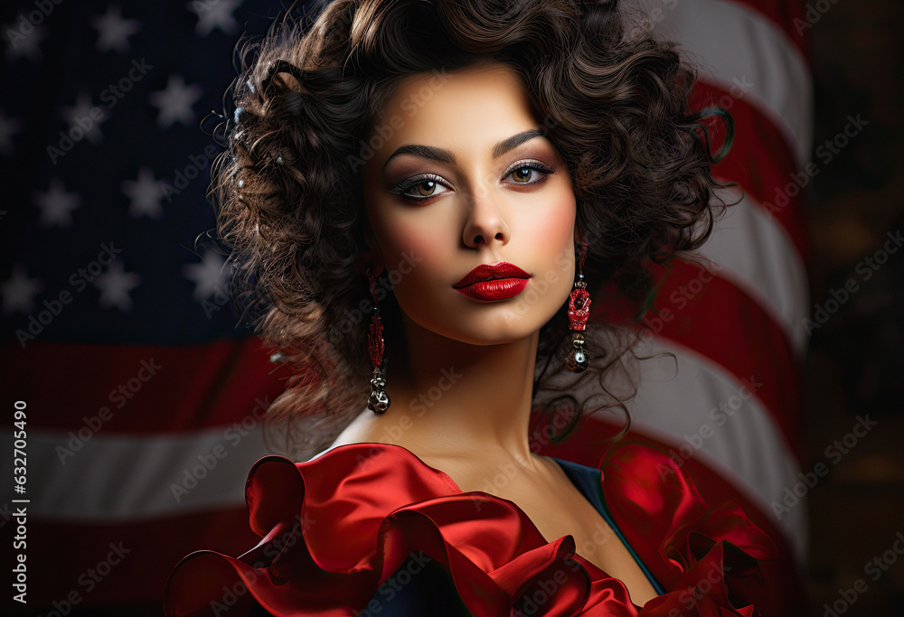 american Patriot pin-up woman, american flag writtering model in pin-up ...