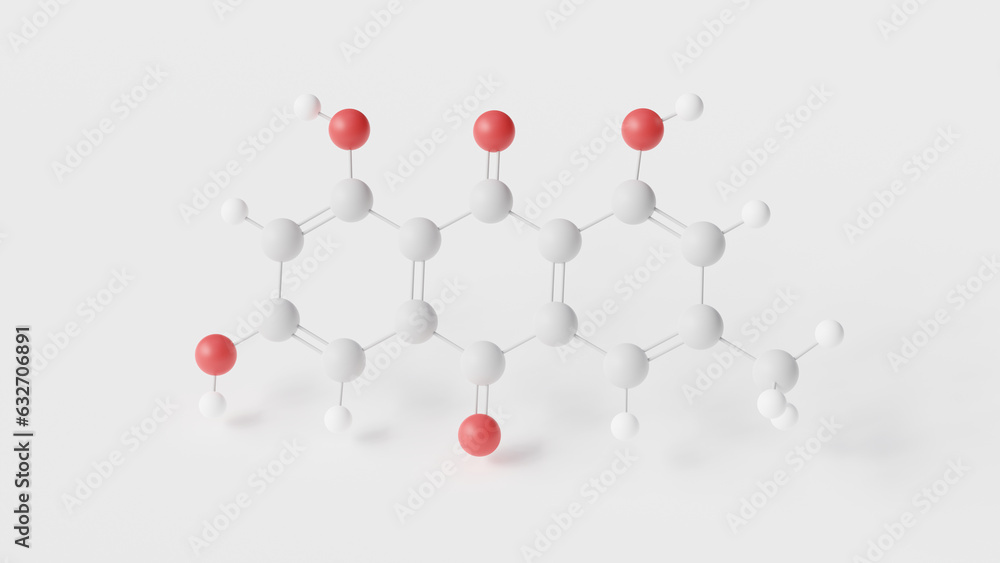 emodin molecule 3d, molecular structure, ball and stick model, structural chemical formula ...