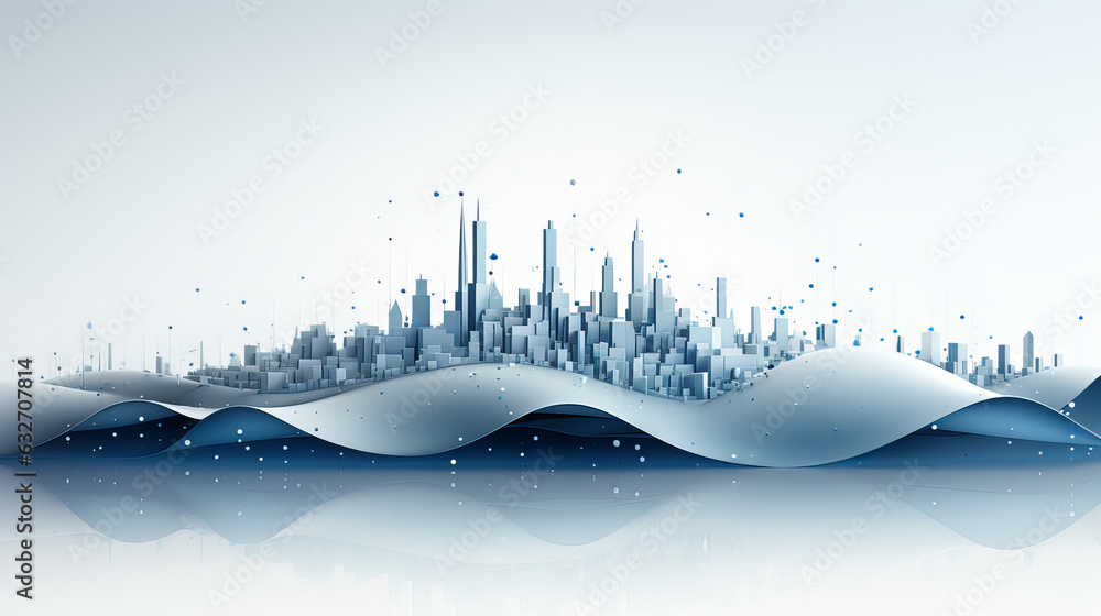 Glossy translucent 3D city landscape wave, chart, graph. Analytics ...