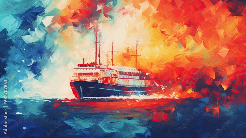 Cruise ship in the ocean. Concept tourism travel. Painting of a liner ...
