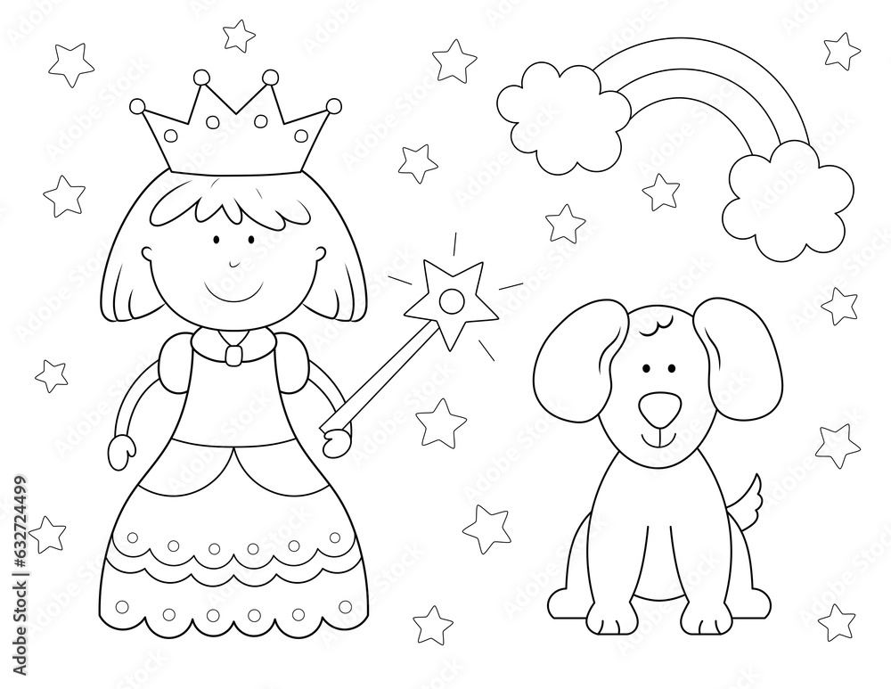 princess with dog coloring page for kids. you can print it on 8.5x11 ...