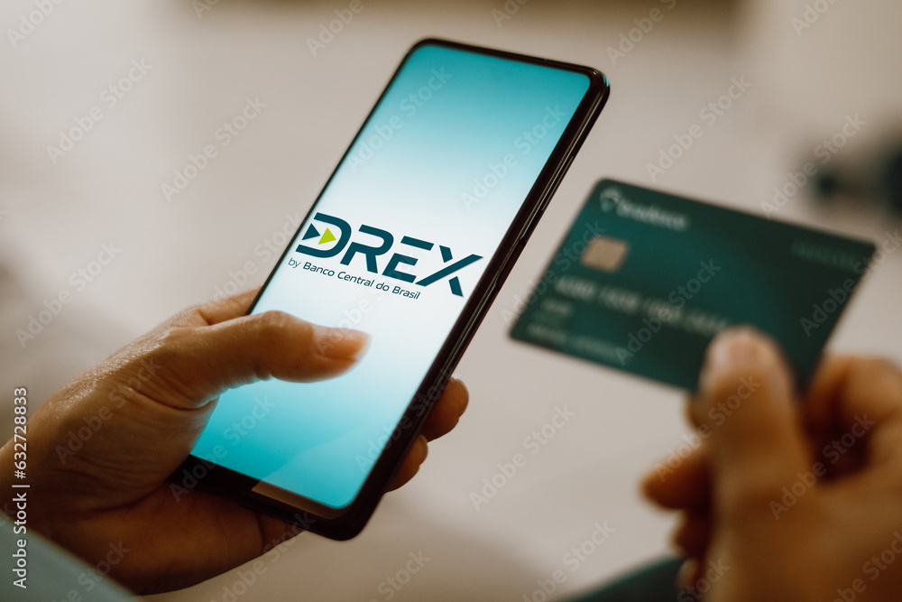 August 8, 2023, Brazil. In this photo illustration, the Drex logo seen ...