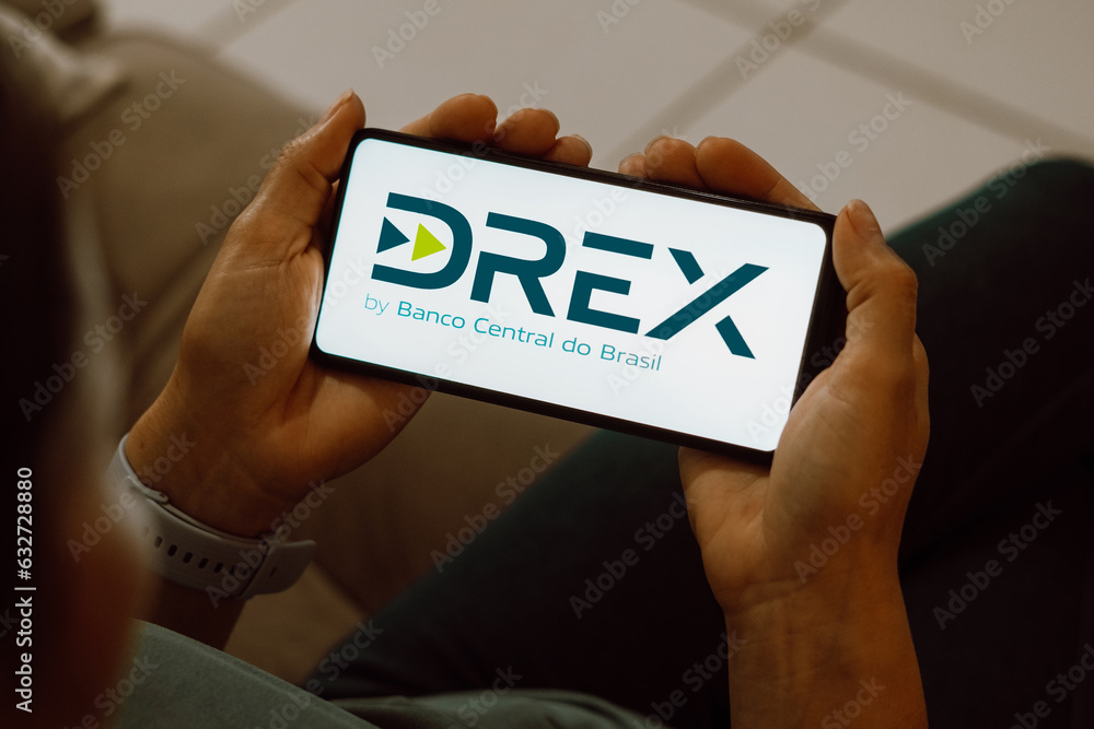 August 8, 2023, Brazil. In this photo illustration, the Drex logo seen ...
