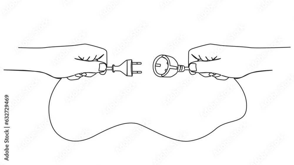 animated continuous single line drawing of hands holding extension cord ...
