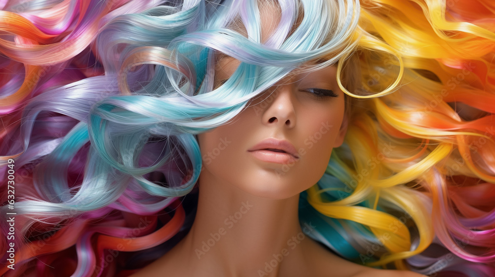 Pretty woman with amazing hair, rainbow colours hair fantasy. Wallpaper ...