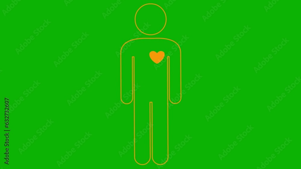 Animated orange linear symbol of person. Looped video of beating heart ...