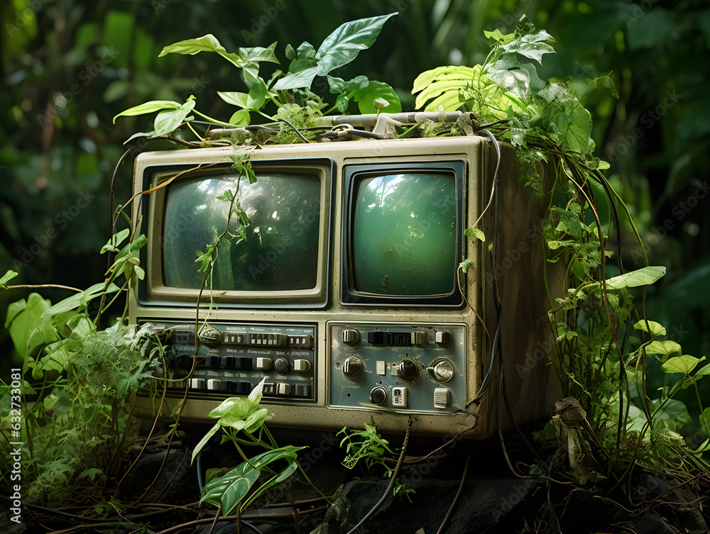 An innovative concept of old, discarded tech devices being repurposed ...