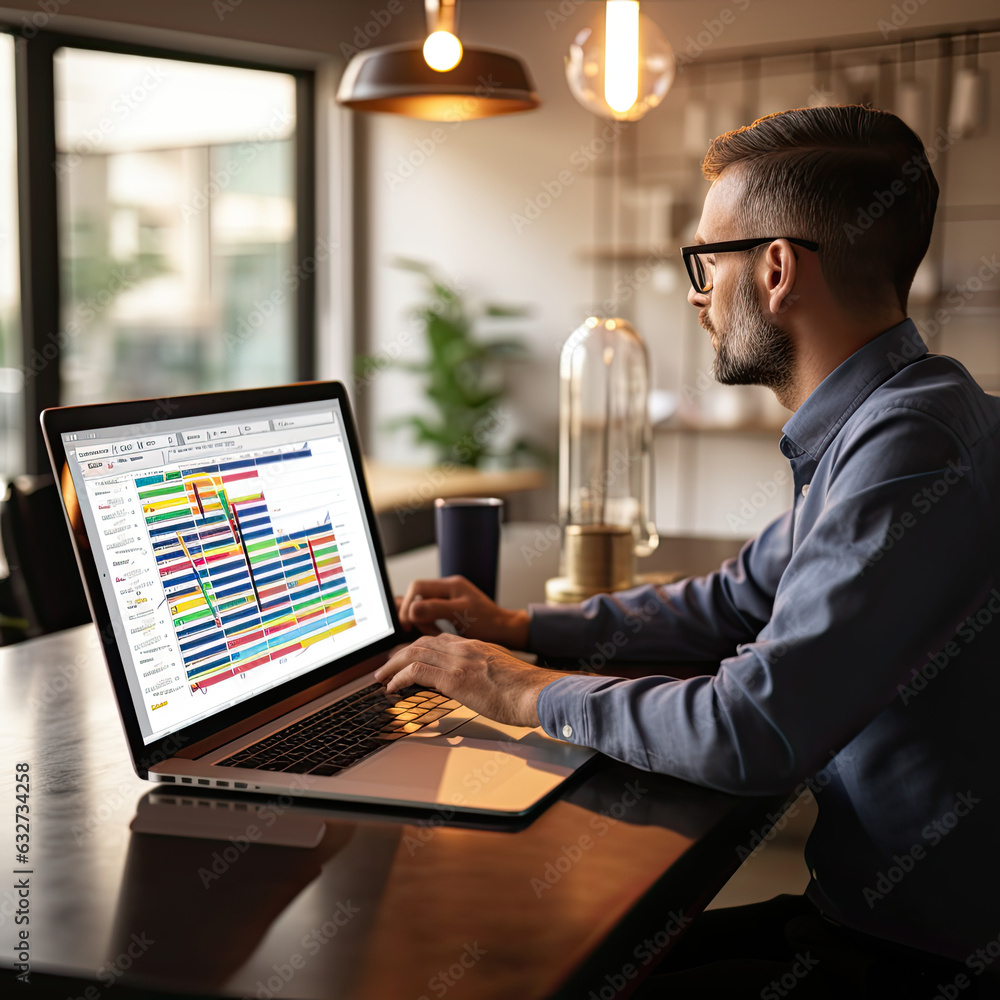 Business developer using Kanban board framework on laptop computer ...