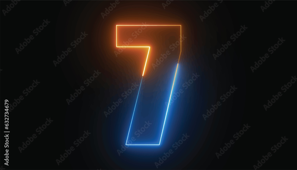 Neon number seven, number 7, the best digital symbol, Alphabet made ...