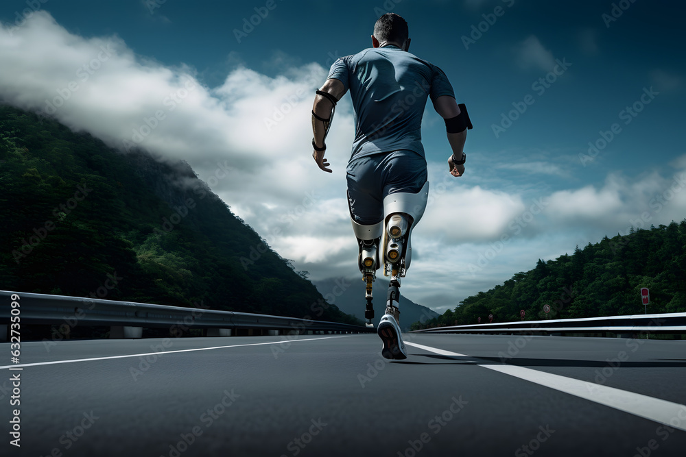 Man with futuristic prosthetic legs, future of biomechanics Stock ...