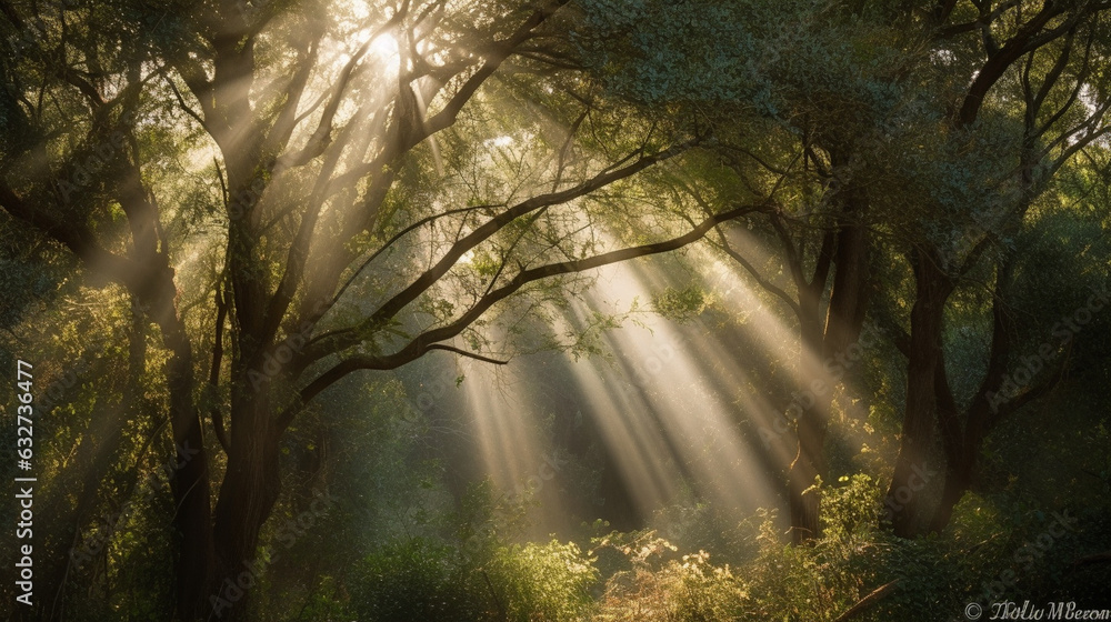 Photograph rays of sunlight streaming through a canopy of trees ...