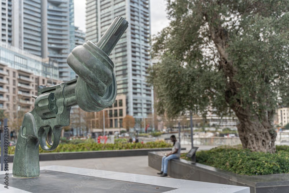 A large sculpture in Zaitunay Bay Beirut of a Colt Python 357 Magnum ...