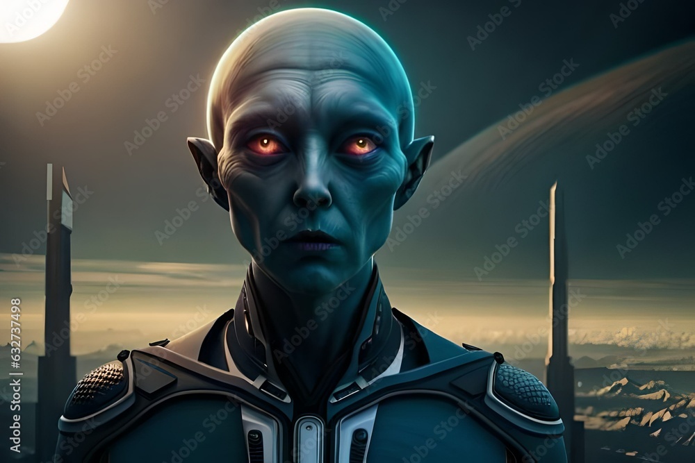 An alien gazes an expression of disappointment etched on its face. A ...