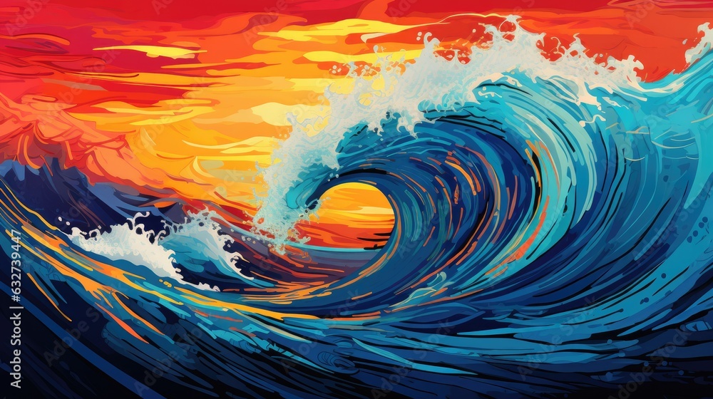 Expressionistic illustration with a bright aura that looks like a wave ...