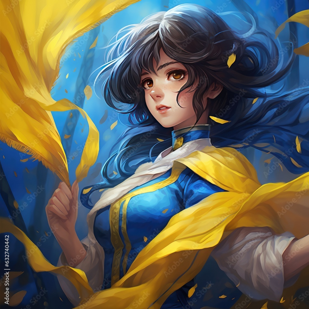 Ukraine flag waving, in anime art style Stock Illustration | Adobe Stock