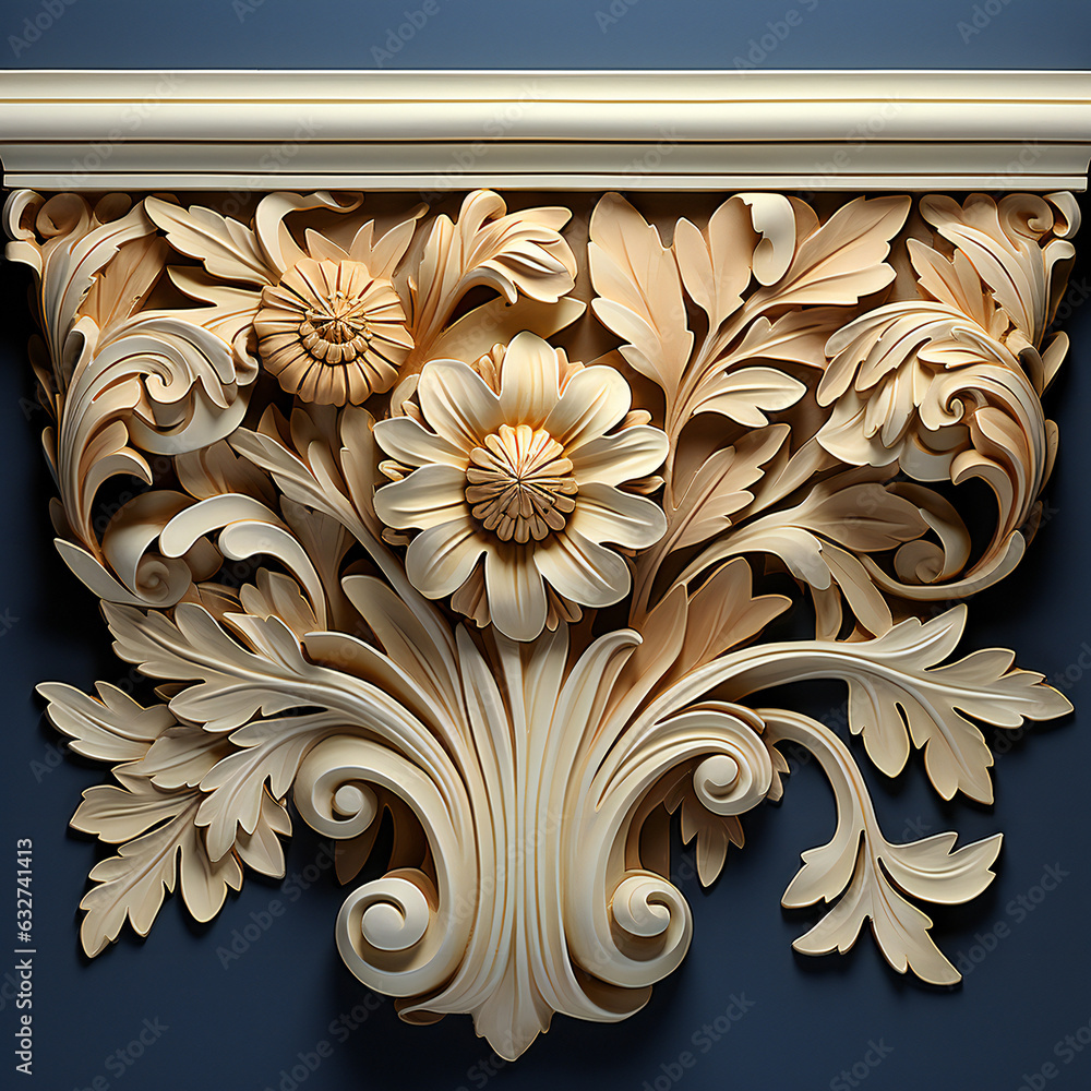 architectural column capitals, made in baroque style with many elements ...