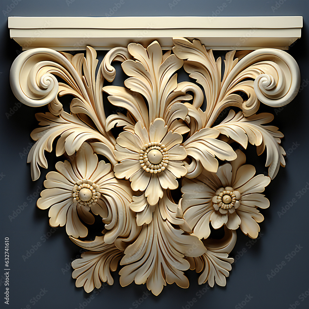 architectural column capitals, made in baroque style with many elements ...