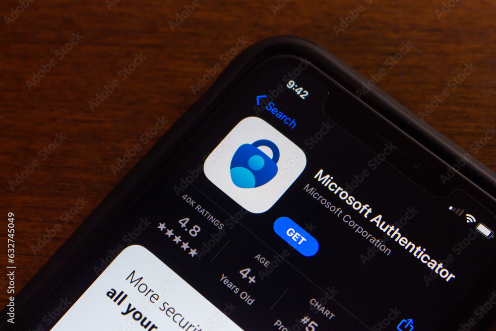 Vancouver, CANADA - Aug 7 2023 : Microsoft Authenticator app seen in ...