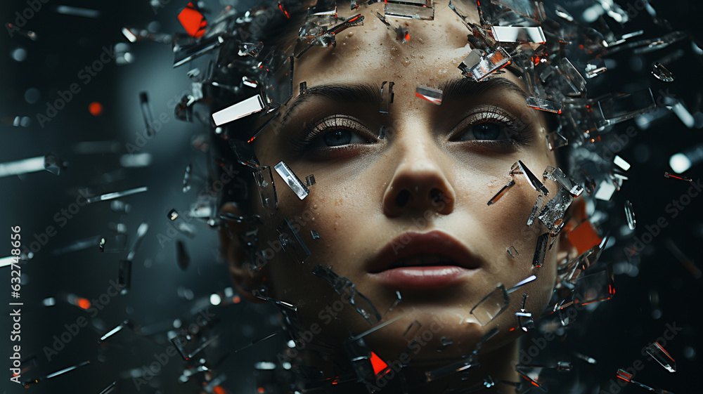 young woman with broken glass on her face Stock Photo | Adobe Stock
