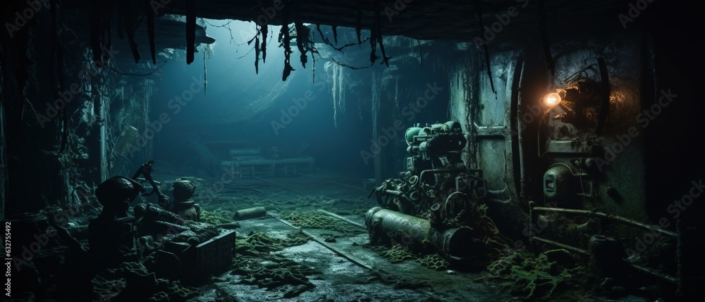Beautiful Interior Design of a Ship Wreck Underwater on the Floor of ...