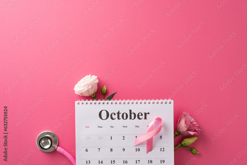 Breast cancer awareness campaign. Top view image featuring October ...