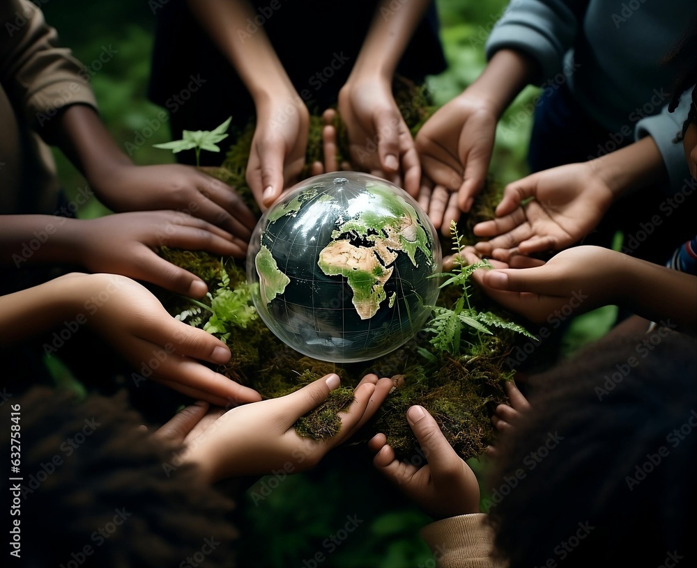 Children hold the earth globe, symbolizing caring for the earth. World ...