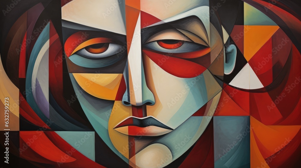 Portrait of a person, where the face and body are depicted in several ...