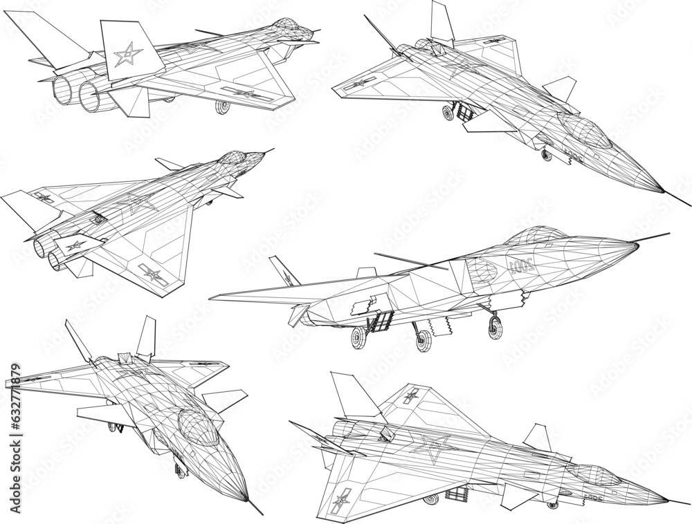 Sketch vector illustration of fully armed fighter plane design flying ...