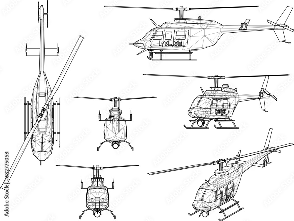 Vector sketch illustration of a police helicopter design for air patrol ...