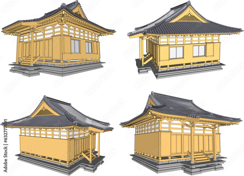 Vector sketch illustration of japanese shrine design shrine god goddess ...
