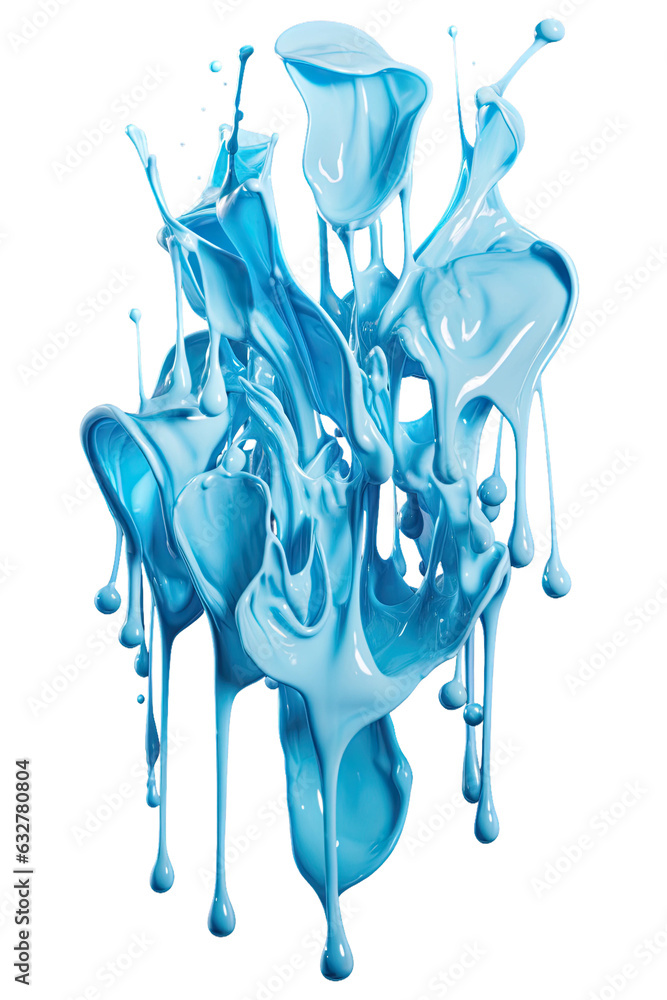 dripping cerulean blue paint splash frozen in an abstract futuristic 3d ...