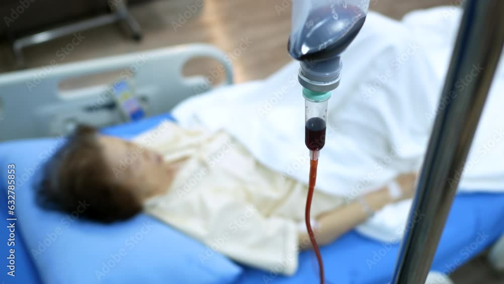 intravenous drip with physiological saline and iron dropping ...