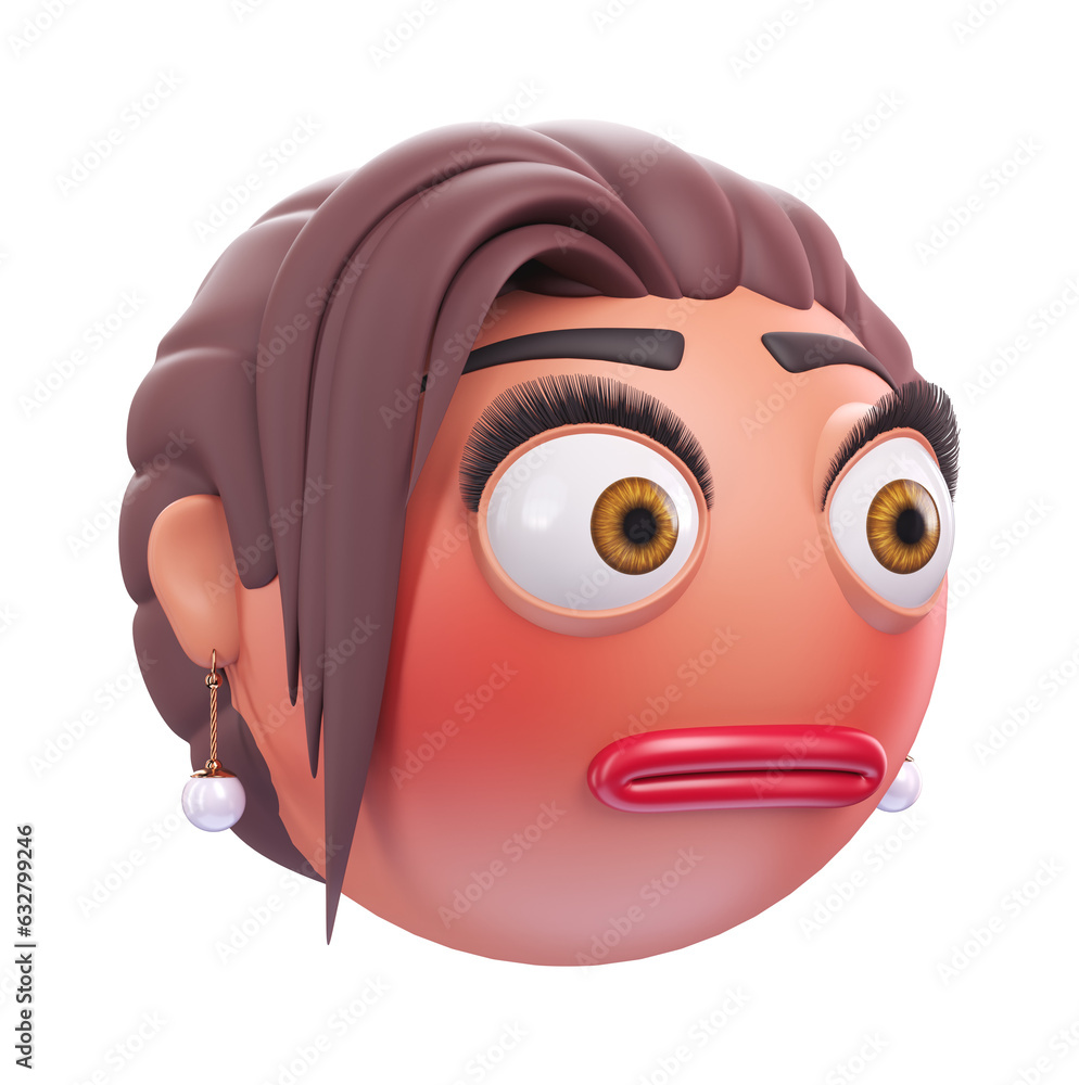 Emoji flushed face of glamour woman. Cartoon smiley on transparent ...