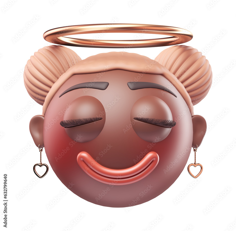 Emoji smiling face with halo of glamour black african american woman ...