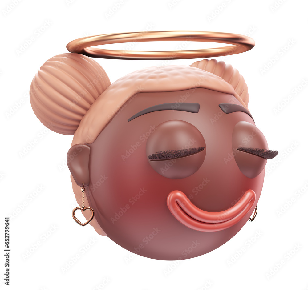 Emoji smiling face with halo of glamour black african american woman ...
