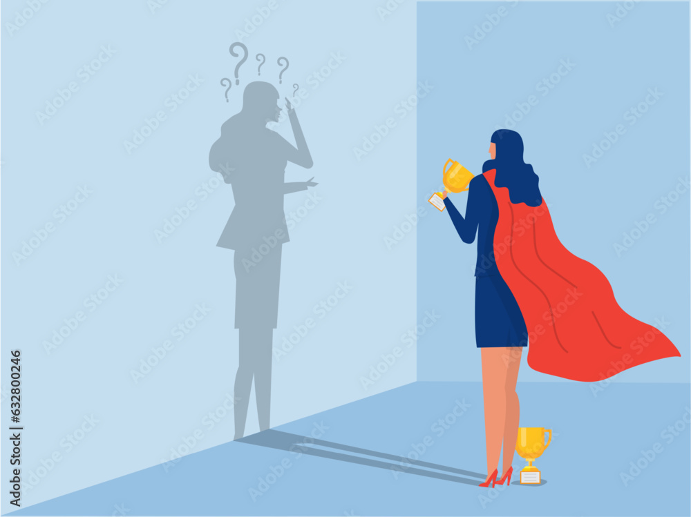 Imposter syndrome, Mental psychology concept.woman looking shadow her ...