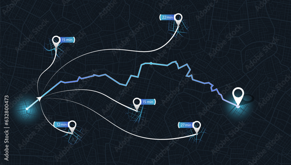 Map city with gps pins. Street, road,. Alternative way with location ...